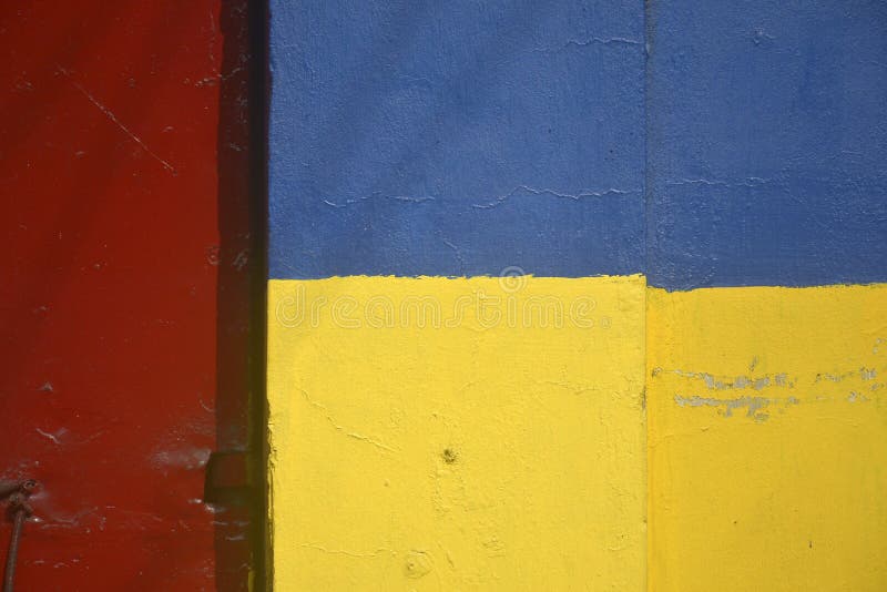 Hollow Block Outside Wall with Blue and Yellow Paint Background Stock ...