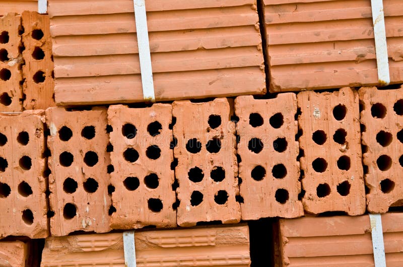 Red Clay Brick Wall Construction Airbrick Stock Photo - Image of block ...