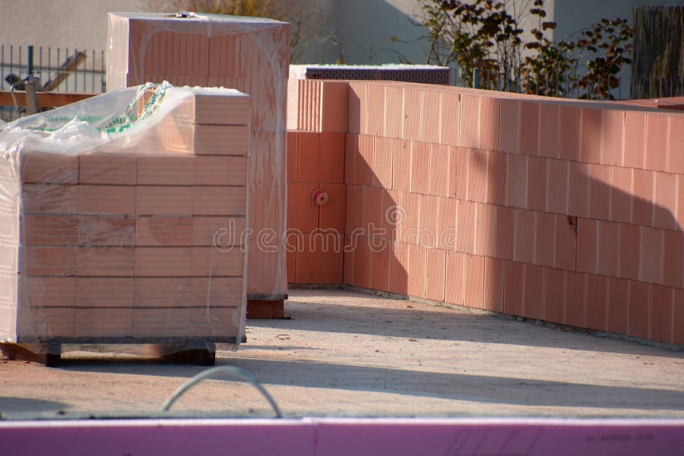 Hollow Clay Blocks Wall on Construction Site Stock Image - Image of ...
