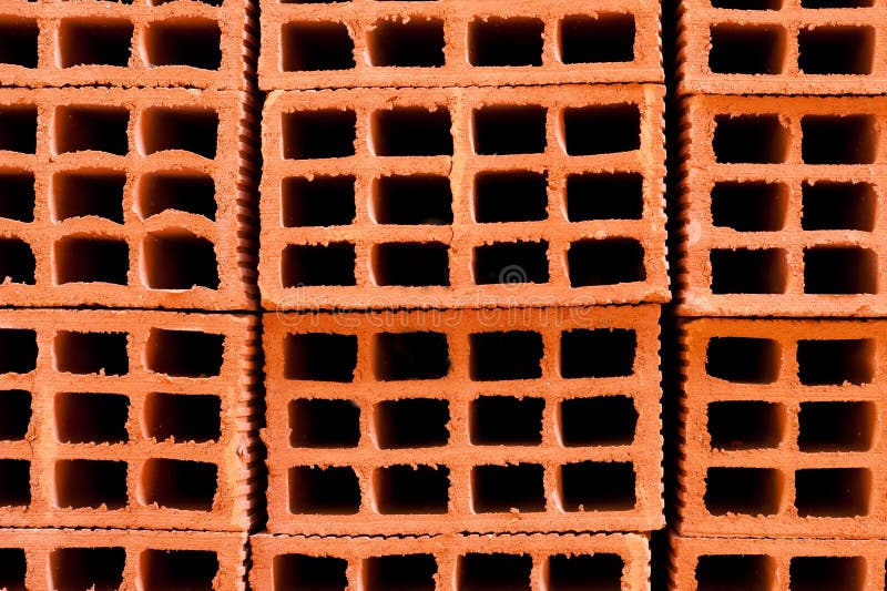 Red Clay Brick Wall Construction Airbrick Stock Photo - Image of block ...