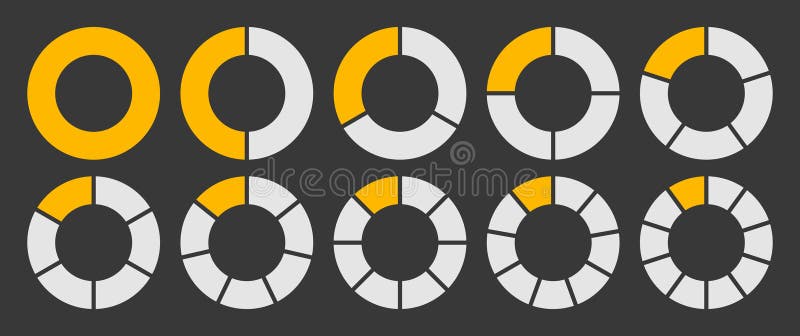 Hollow Circle Divided into 1-10 Parts in Yellow Colour. Stock Vector ...