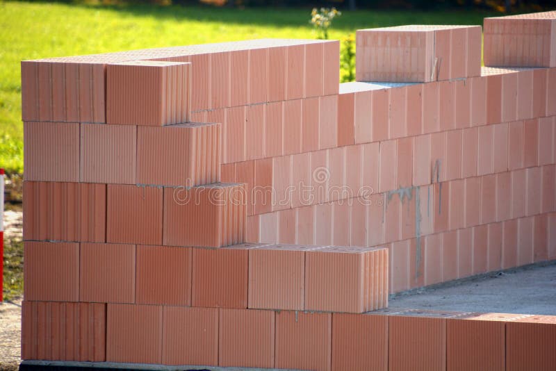 Detail View of Hollow Brick Wall Under Construction Stock Photo - Image ...