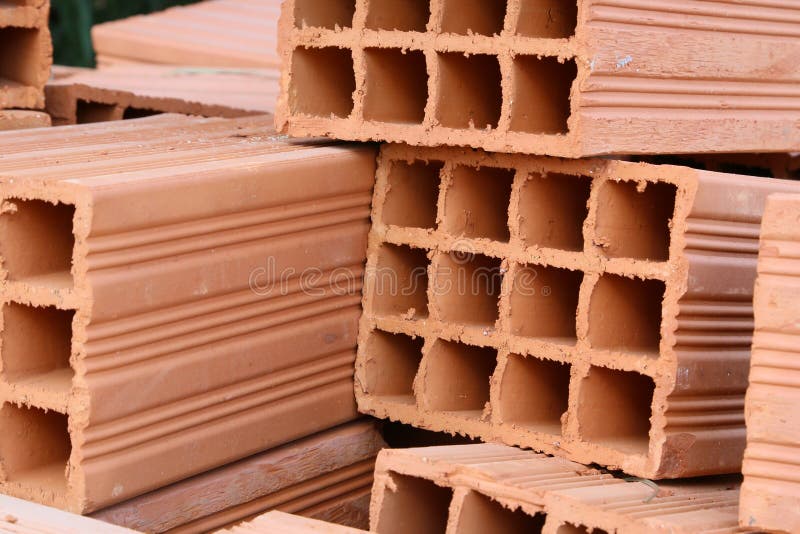 Red Clay Brick Wall Construction Airbrick Stock Photo - Image of block ...