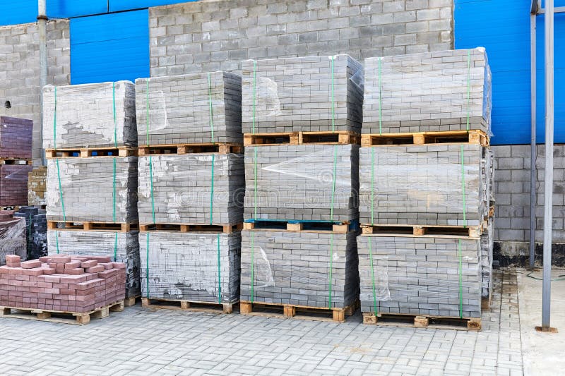 Hollow Concrete Wall Blocks Assembled on Pallets Stock Image - Image of ...