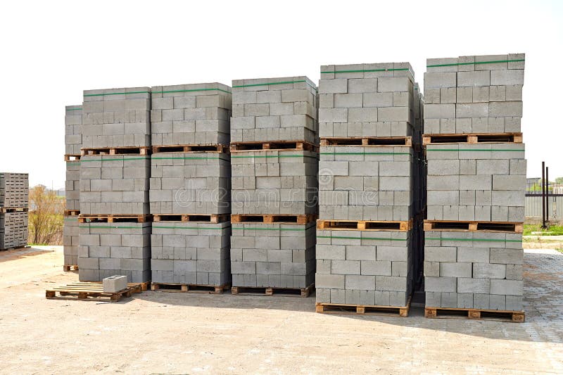 Hollow Concrete Wall Blocks Assembled on Pallets Stock Image - Image of ...