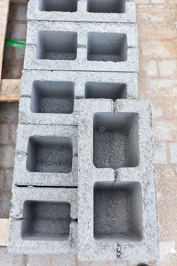 Hollow Concrete Wall Blocks Assembled on Pallets Stock Image - Image of ...