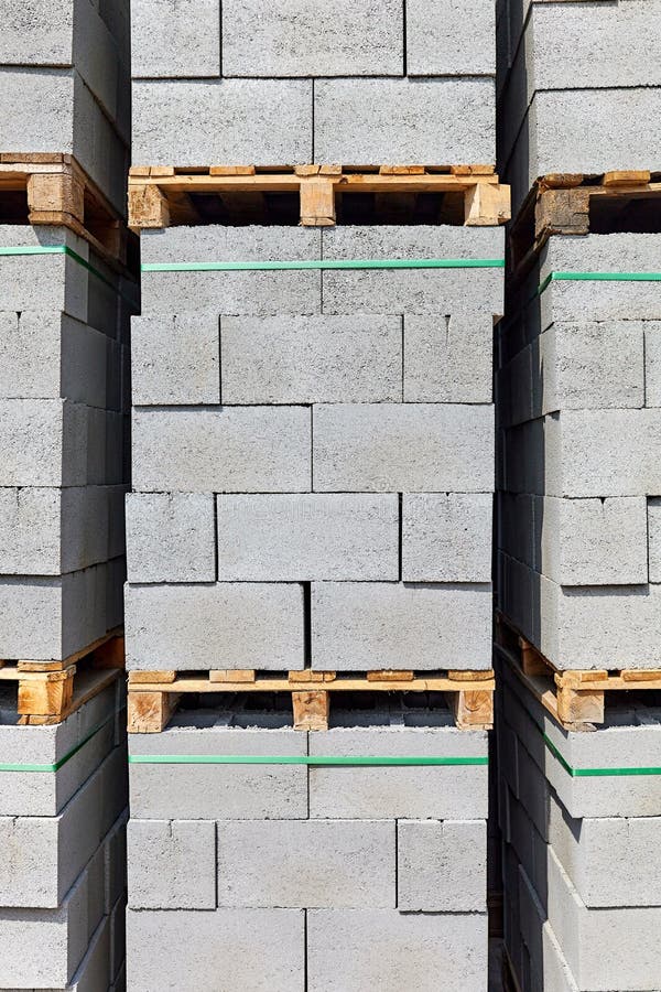 Hollow Concrete Wall Blocks Assembled on Pallets Stock Image - Image of ...