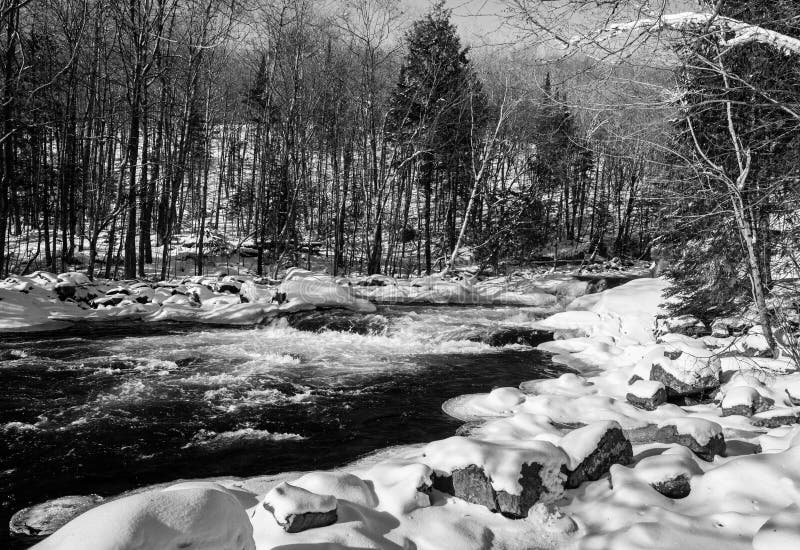 Snowy Hollow Valley River in Monochrome Stock Image - Image of rushing ...