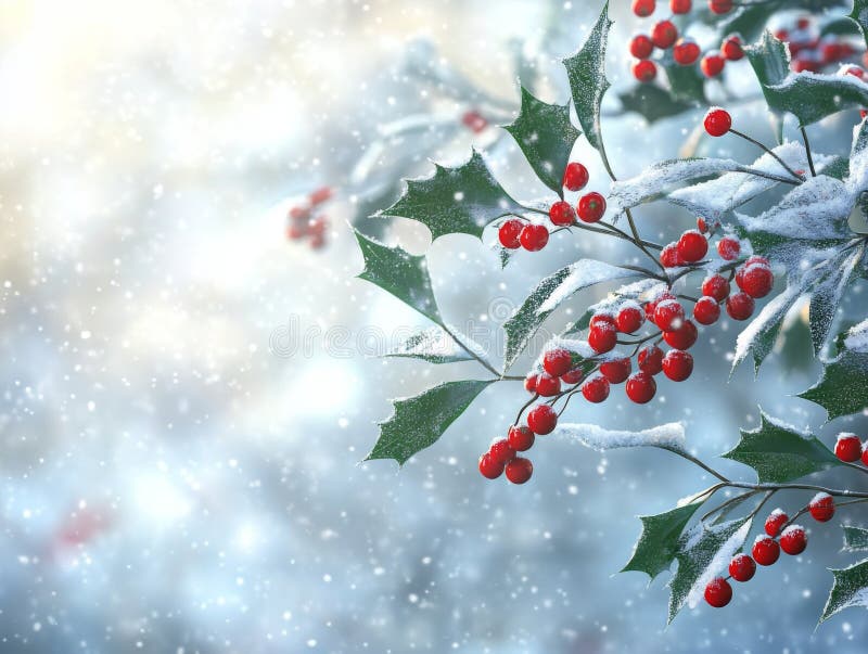 Holly Berries Covered in Snow during a Winter Snowfall Stock ...