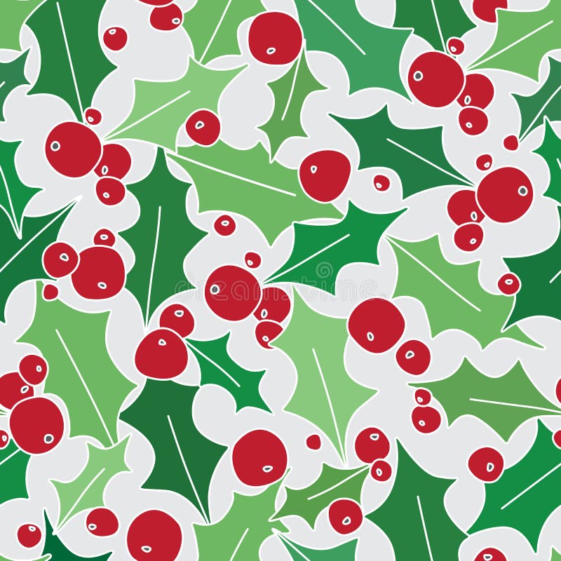 Holly Berries Seamless Pattern on Grey Background Stock Vector ...