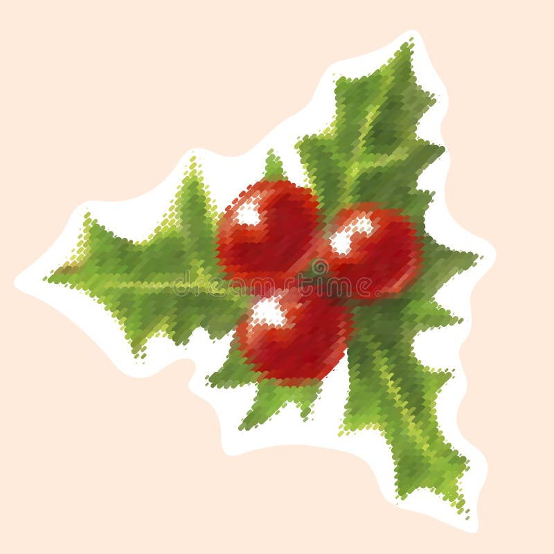 Holly Berries. Sticker with Imitation Embroidery Stock Vector ...
