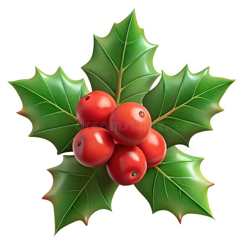 Holly Berry Sprig, Christmas Symbol, on a White Background Stock ...