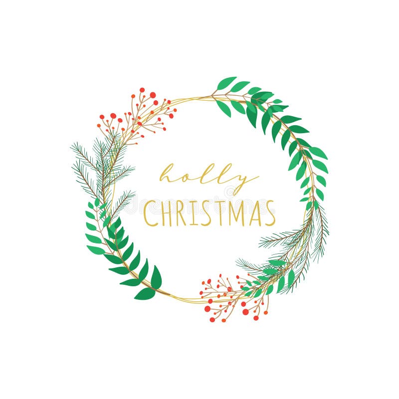 Holly Christmas Floral Wreath Vector Round Frame Stock Vector ...