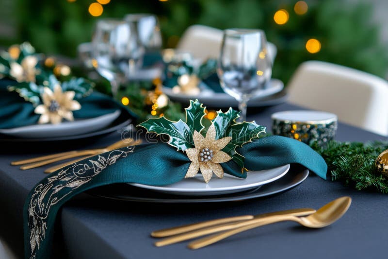 Holly and Ivy Table Runner with Elegant Floral Patterns, Captured in a ...