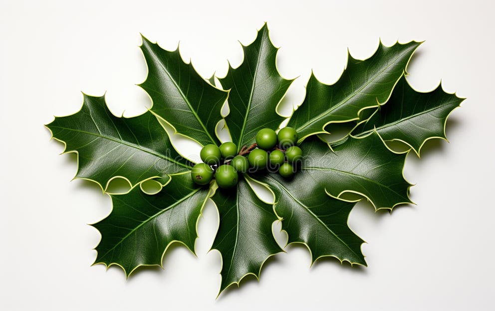 Holly Leaf on a White Backdrop -Generative Ai Stock Photo - Image of ...