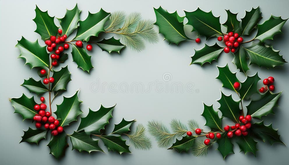 Holly Leaves and Berries Shaped into in a Frame Stock Illustration ...
