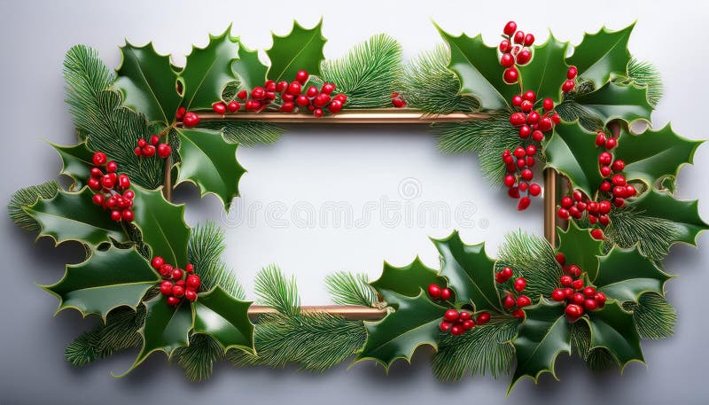 Holly Leaves and Berries Shaped into in a Frame Stock Illustration ...