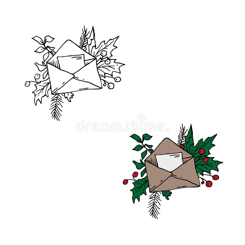 Holly, Letter Envelope Vector Illustration in Color and Outline Sketch ...