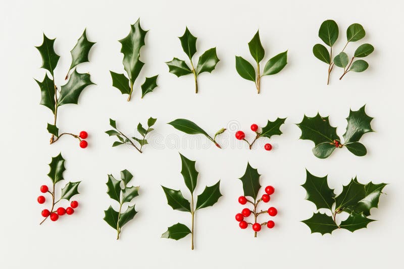 Holly and Mistletoe Leaves Collection Stock Image - Image of plants ...
