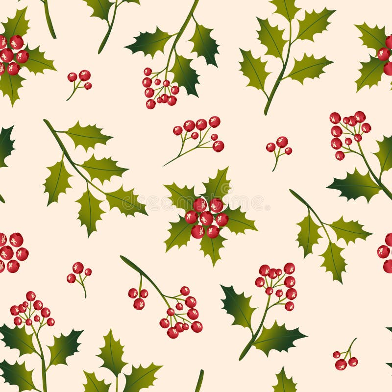Seamless Pattern. Christmas Vibes. Holly Branches with Leaves and ...