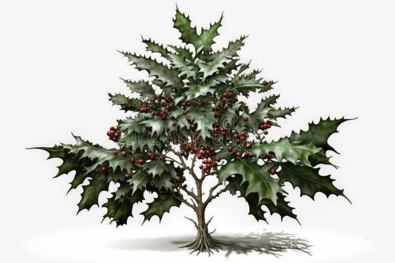 Holly Tree on a White Background. Generative AI Stock Illustration ...