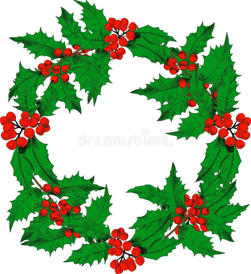 Holly wreath stock vector. Illustration of branches - 246431020