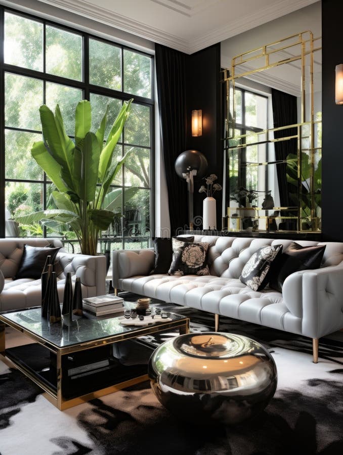 Hollywood Regency Interior Design of Modern Living Room Stock ...