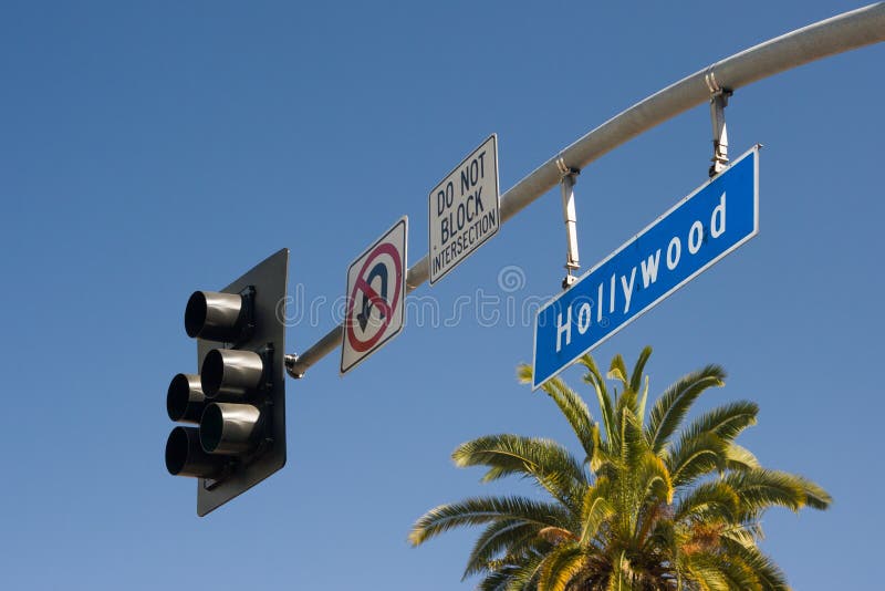 Hollywood Boulevard with Sign Illustration on Palm Trees Stock Image ...