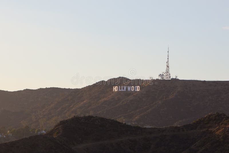 Hollywood Sign at sunset editorial image. Image of hillside - 81694935