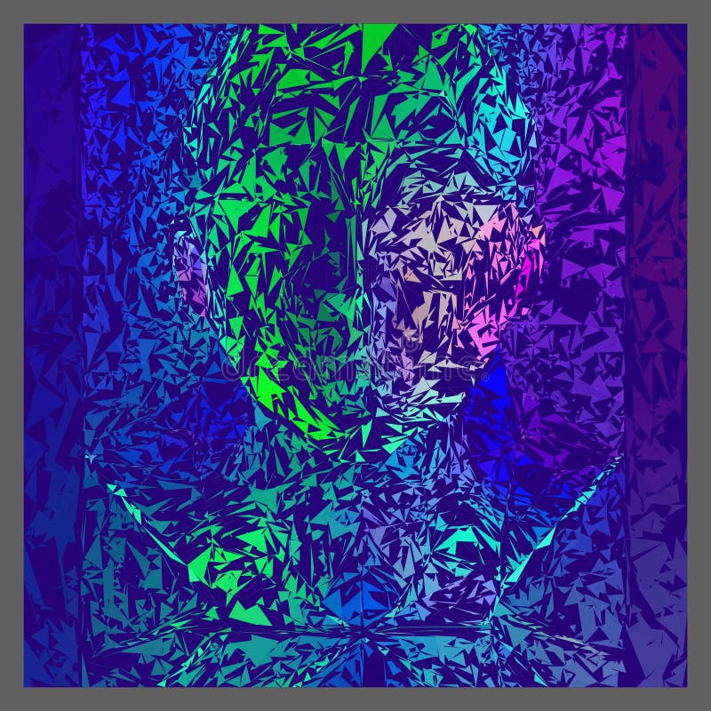 Holographic Art Abstract Forms. Polygon Mesh of Human Face on Dark ...