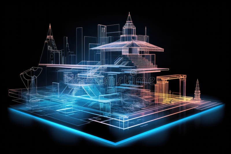Hologram of a Complex Architectural Blueprint Stock Illustration ...