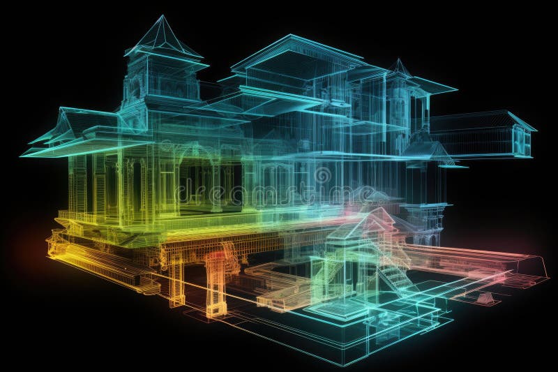 Hologram of a Complex Architectural Blueprint Stock Illustration ...