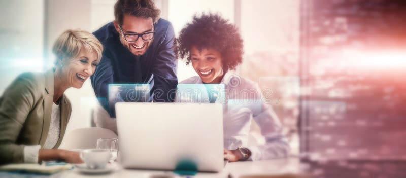 Hologram, Computer and Teamwork by Business People with Networking for ...