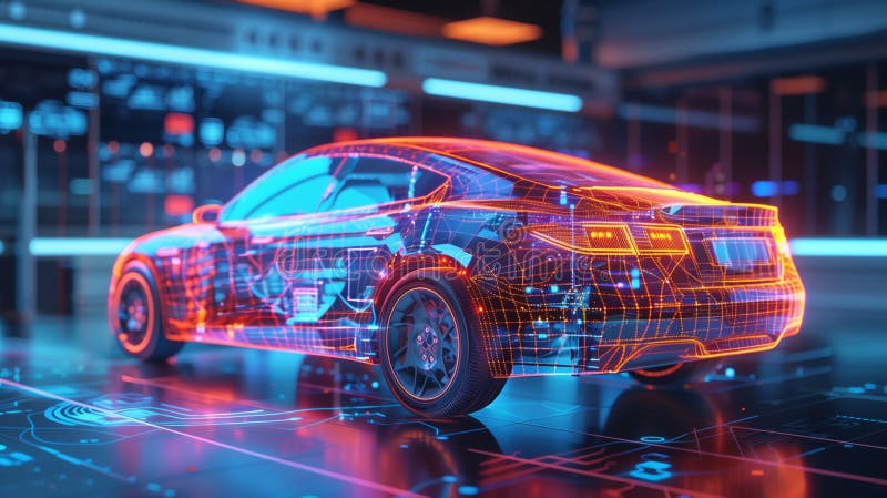 Hologram of 3d Model of Electric Car Engineering, Futuristic Project ...