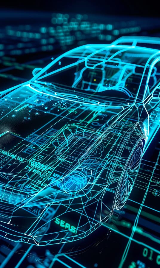 Hologram of 3d Model of Electric Car Engineering, Futuristic Project ...