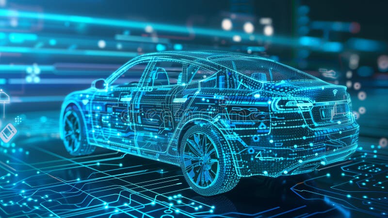 Hologram of 3d Model of Electric Car Engineering, Futuristic Project ...