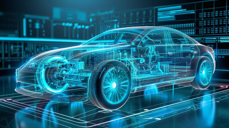 Hologram of 3d Model of Electric Car Engineering, Futuristic Project ...