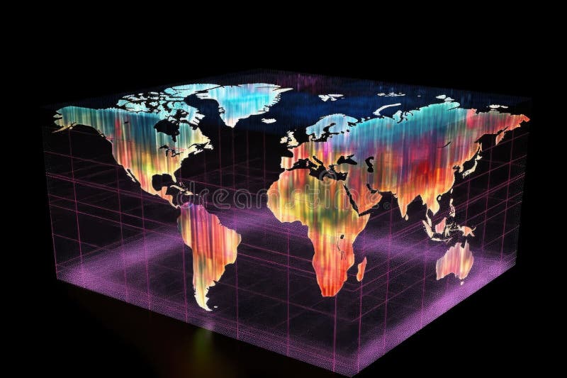 Hologram of a Detailed World Map with Real-time Data Stock Illustration ...