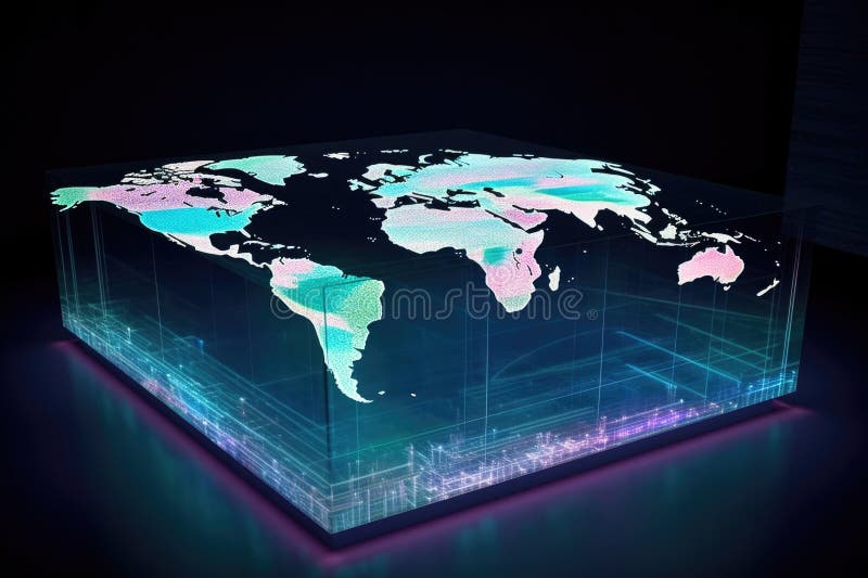 Hologram of a Digital World Map with Real-time Data Visualization Stock ...