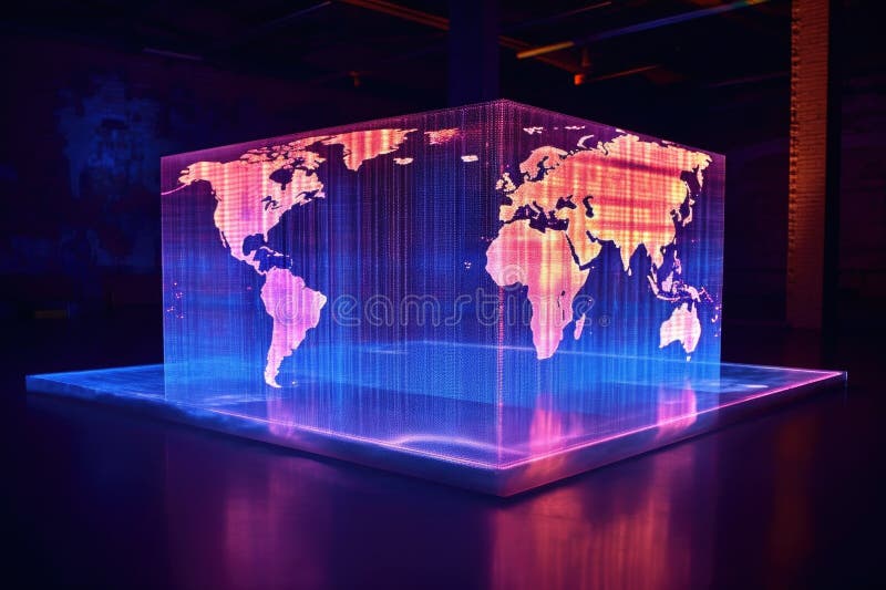 Hologram of a Digital World Map with Real-time Data Visualization Stock ...