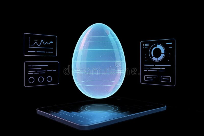 Hologram of an Egg Floating Above Smartphone with Data Displayed on ...