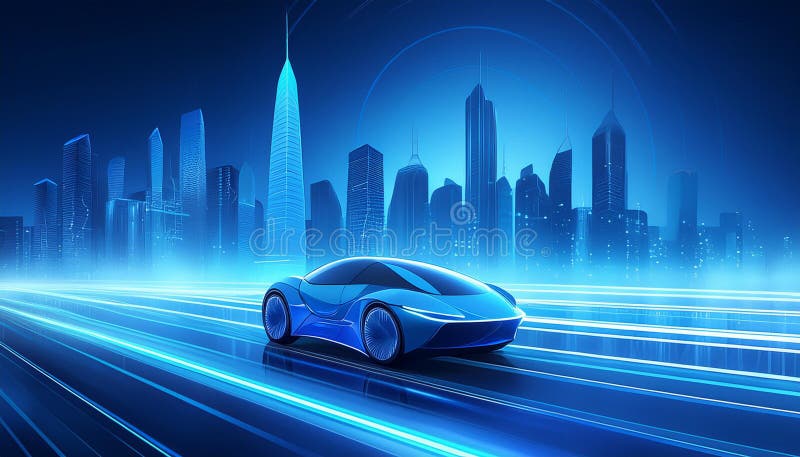 Hologram, EV Car with Future Concept, Car with Cityscape Background ...
