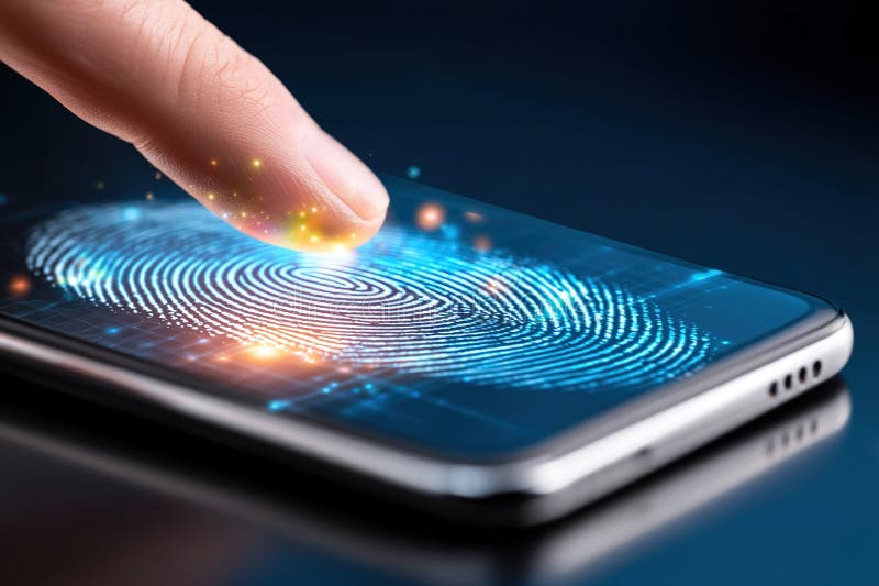 Hologram Fingerprint, Fingerprint Scan on a Smartphone. Generative Ai ...