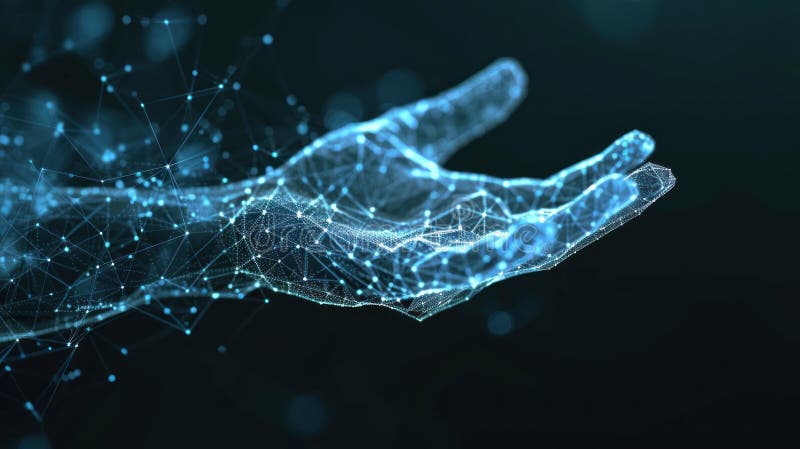 Hologram of a Glowing Polygonal of Interconnected Lines Humanoid ...