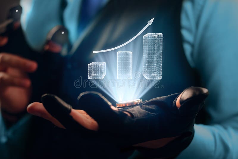 Hologram_graph stock photo. Image of glove, orange, projecting - 79854470