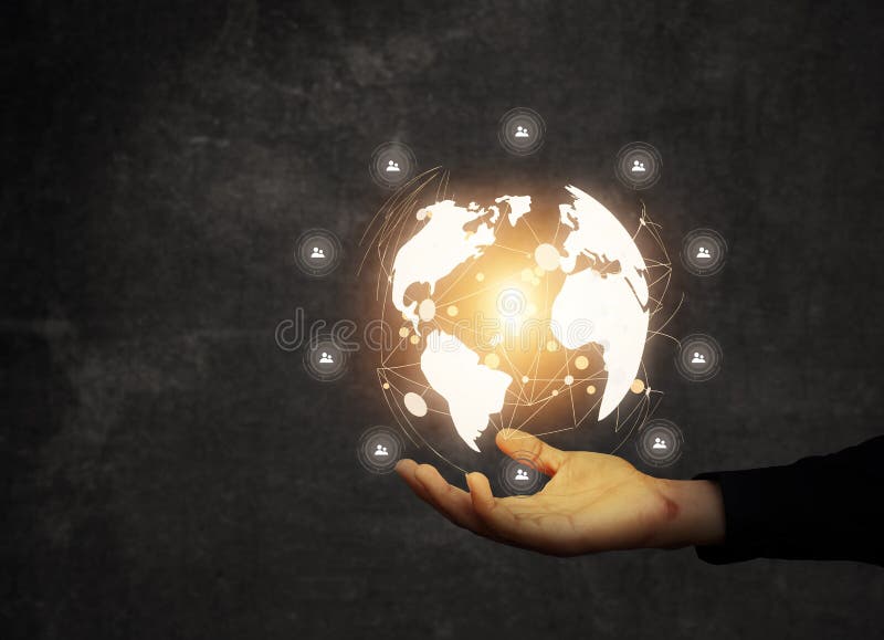 Hologram in the Hand of Businessman, Global Communication and Internet ...