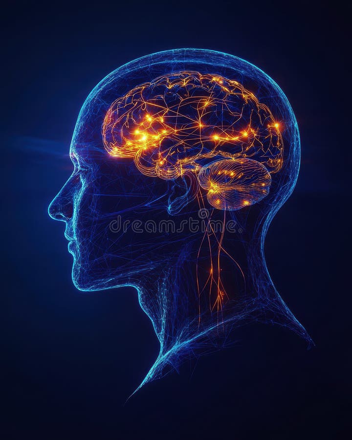 A Hologram of a Human Head through Which the Brain Can Be Seen. Stock ...