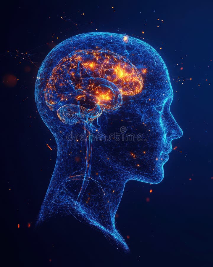 A Hologram of a Human Head through Which the Brain Can Be Seen. Stock ...