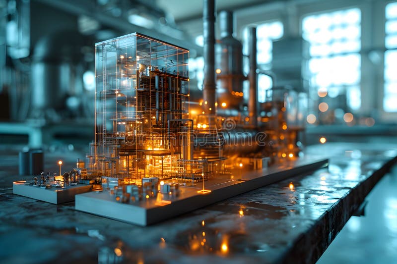 Hologram Images of Power Plants, Small Square Data Storage, Technology ...