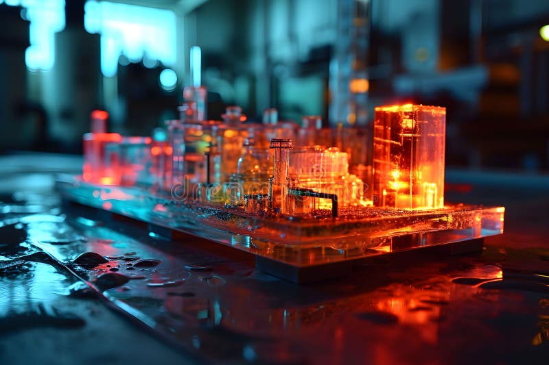 Hologram Images of Power Plants, Small Square Data Storage, Technology ...